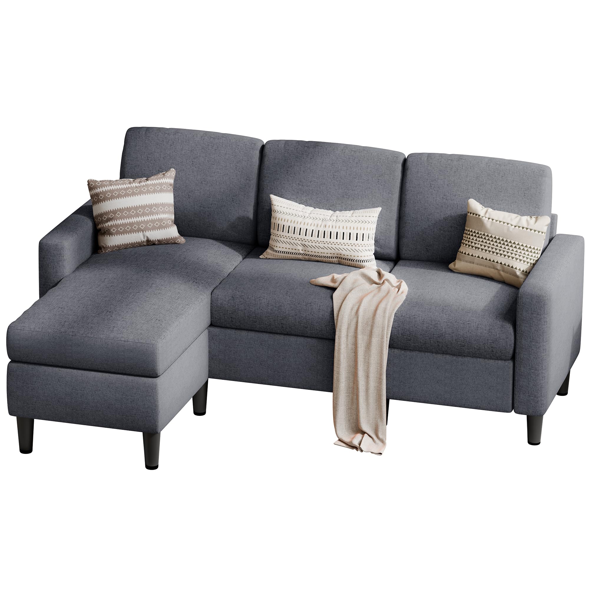 SUNLEI L Shaped Couches for Living Room, Small Sectional Sofa with Reversible Chaise, Convertible Sectional Sofa with Modern Linen Fabric, Space Saving for Apartment(Dark Grey)