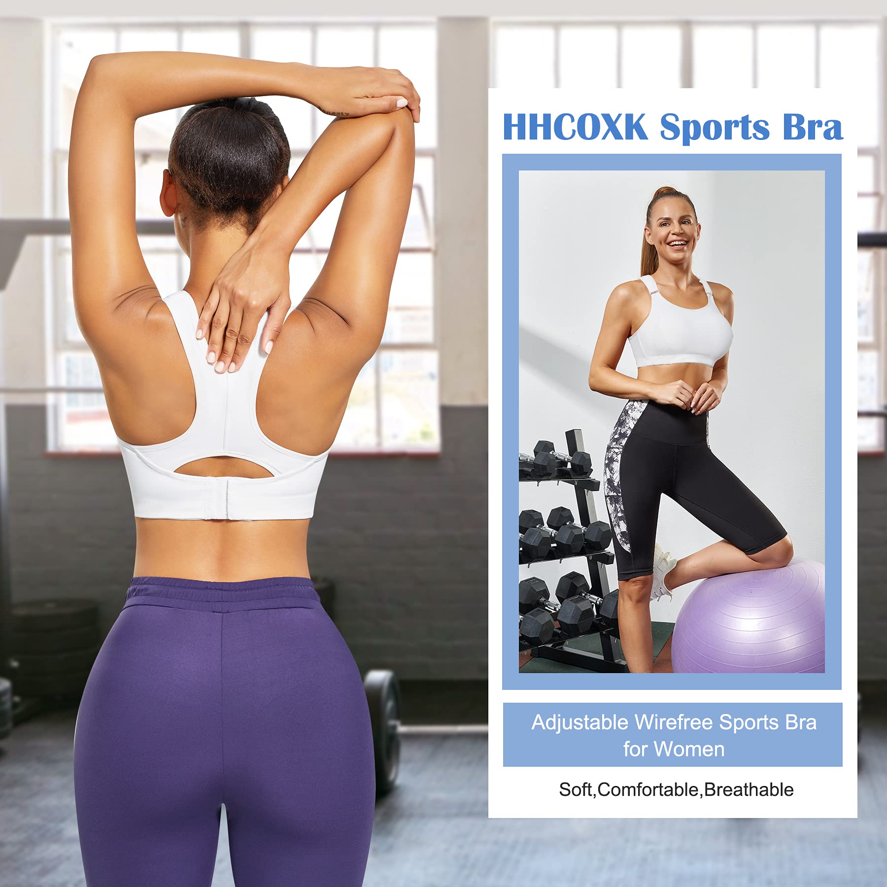 IHHCOXK Racerback High Impact Sports Bras for Women Front Adjustable Wireless Workout Bra Push Up Crop Top(White, Medium)
