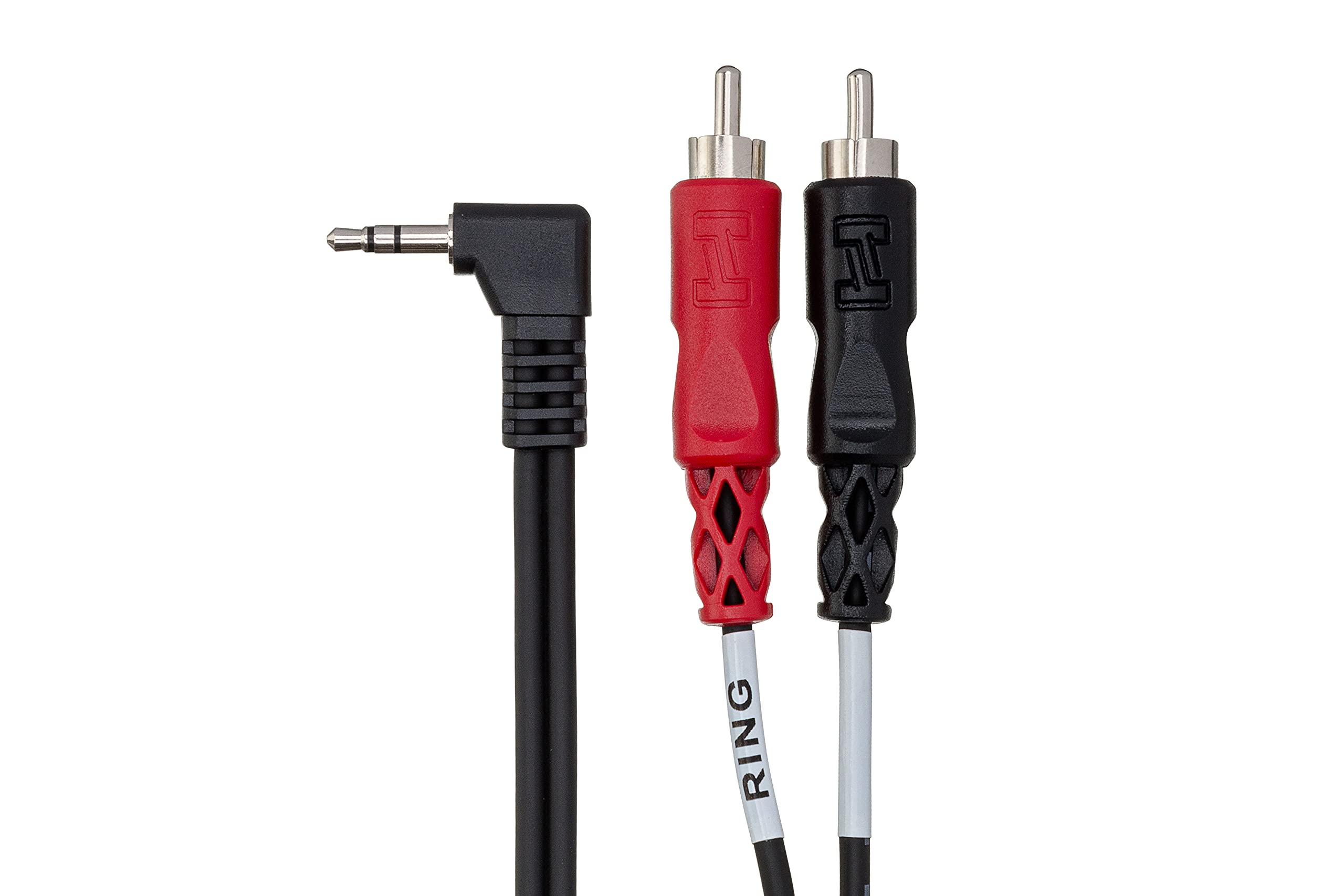 Hosa CMR-206R Right Angle 3.5 mm TRS to Dual RCA Stereo Breakout Cable, 6 Feet , Black