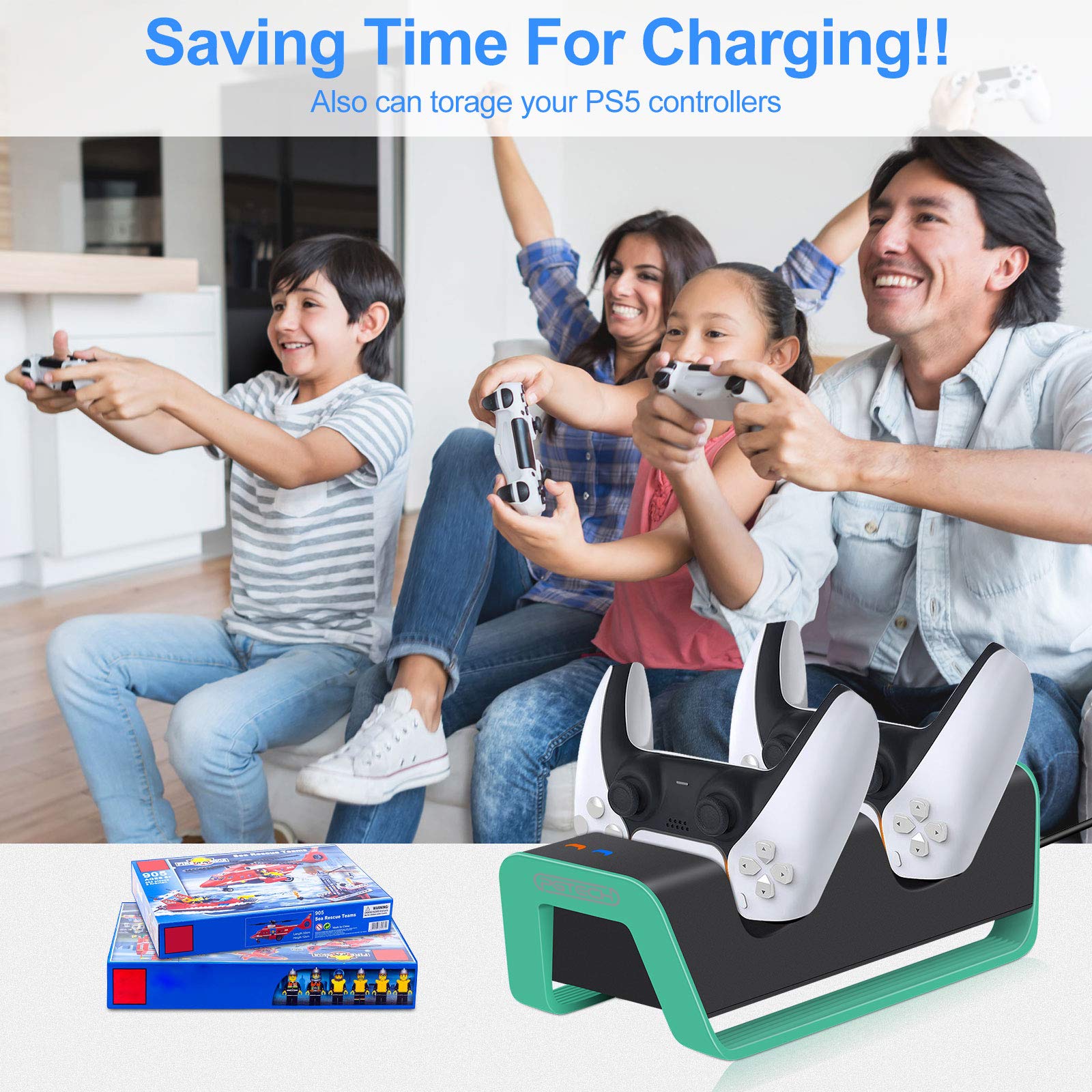 PS5 Controller Charging Station with Fast Dual Charging Dock PS5 Controller Charger for Playstation Dualsense Wireless Controller with LED Indicator, Green