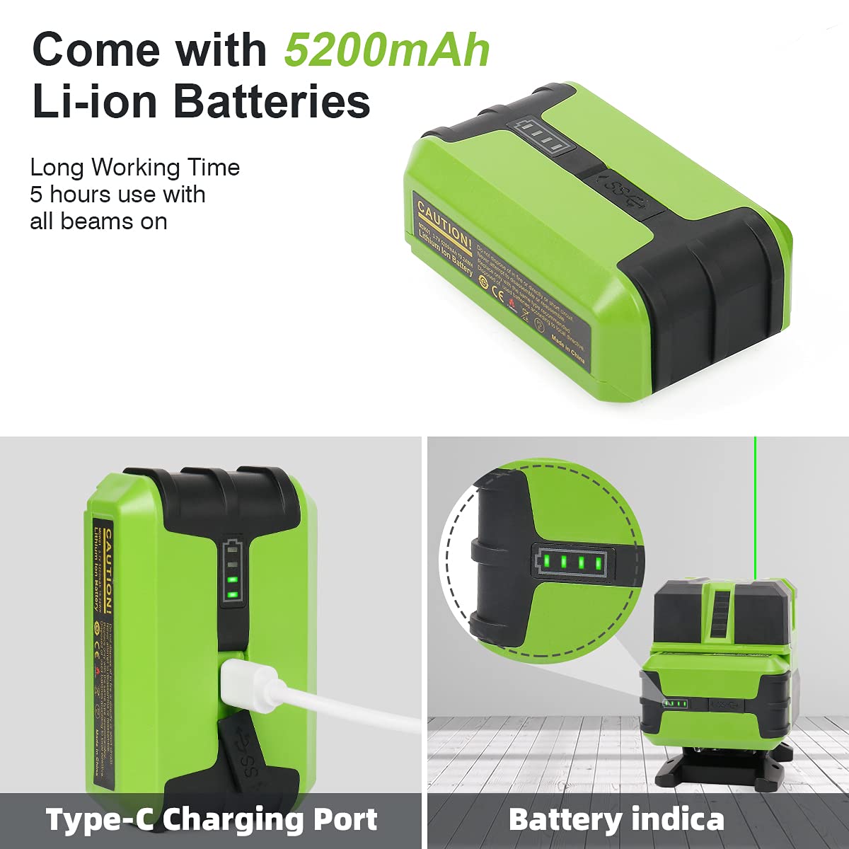 Huepar Multi-Line Laser Level-360° Floor Horizontal and Two Vertical Lines with Plumb Dot, Green Cross Line Self-leveling Laser Tool-Rotating Base, Lifting Base, Li-ion Battery&Hard Carry Case LS21G
