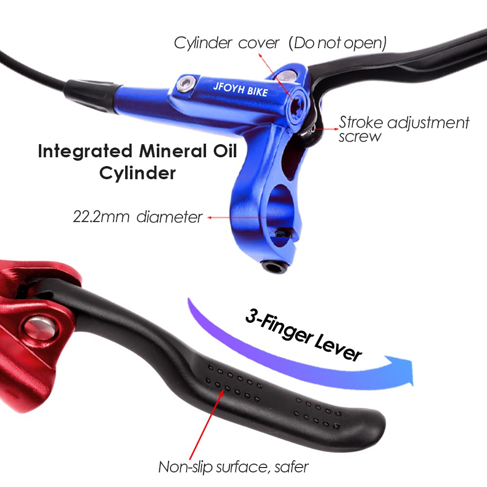 JFOYH Pe-Bled MTB Hydraulic Disc Brake Set with 160mm Floating Rotors, Front and Rear Brake Set Fit for 29inch Mountain Bike (Included Mount Adapter) - Purple/Left-Front&Right-Rear/4 Piston