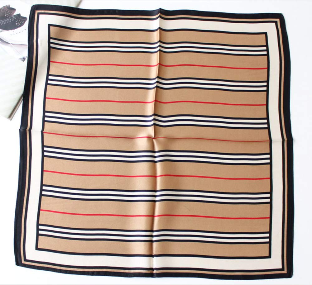 JERLA Women's Men's Small Square 100% Real Mulberry Silk satin Scarfs Hair head face scarf 21" x 21" (Stripe khaki)