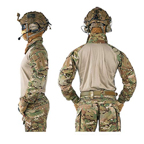 IDOGEAR Men G3 Assault Combat Uniform Set with Knee Pads Multi-camo Camouflage Tactical Airsoft Hunting Paintball Gear (Multi-camo, X-Large)