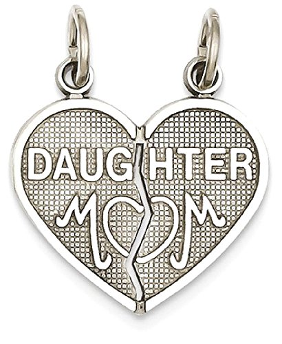 IceCarats 14K White Gold Daughter Mom Break Apart Heart Love Necklace Mama Charm Mother Pendant