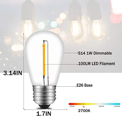 INNOCCY Edison LED S14 Light Bulbs 1W 140 Lumen 2700K Soft-warm Vintage Style Waterproof Bulb Perfect for Outdoor String Lights 30 Pack