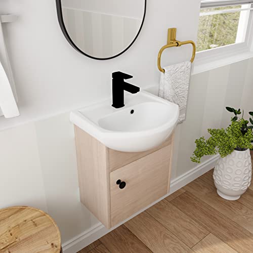 Yoluckea 18 Inch Bathroom Vanity Set Small Bathroom Vanity,Bath Vanity with Ceramic Sink Single Bathroom Vanity Cabinet for Small Space,Bathroom Vanity and Sink Basin,1 Door (Brown-20.9''H)