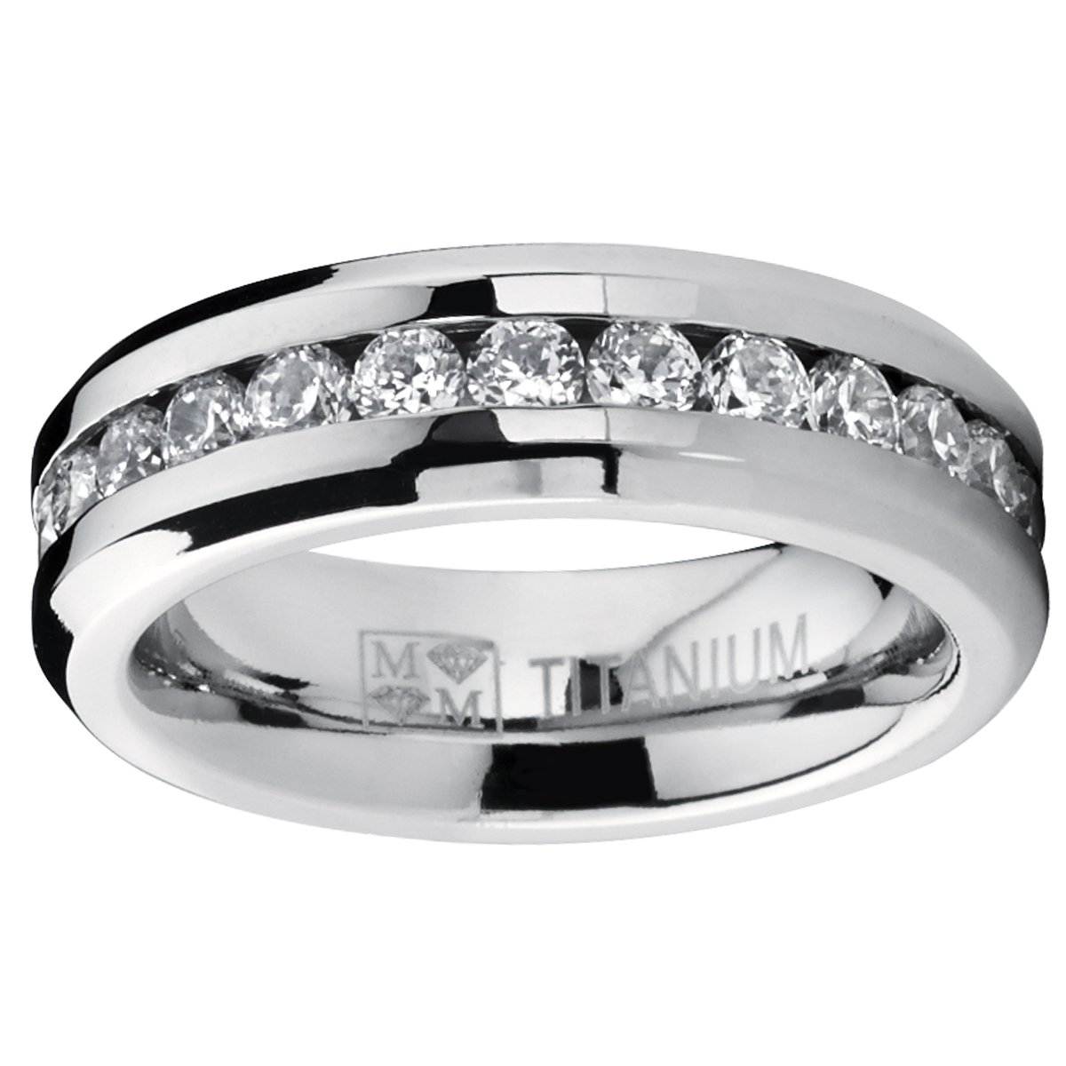 Metal Masters 6MM Black Womens Eternity Titanium Ring Wedding Band W/Black Cubic Zirconia