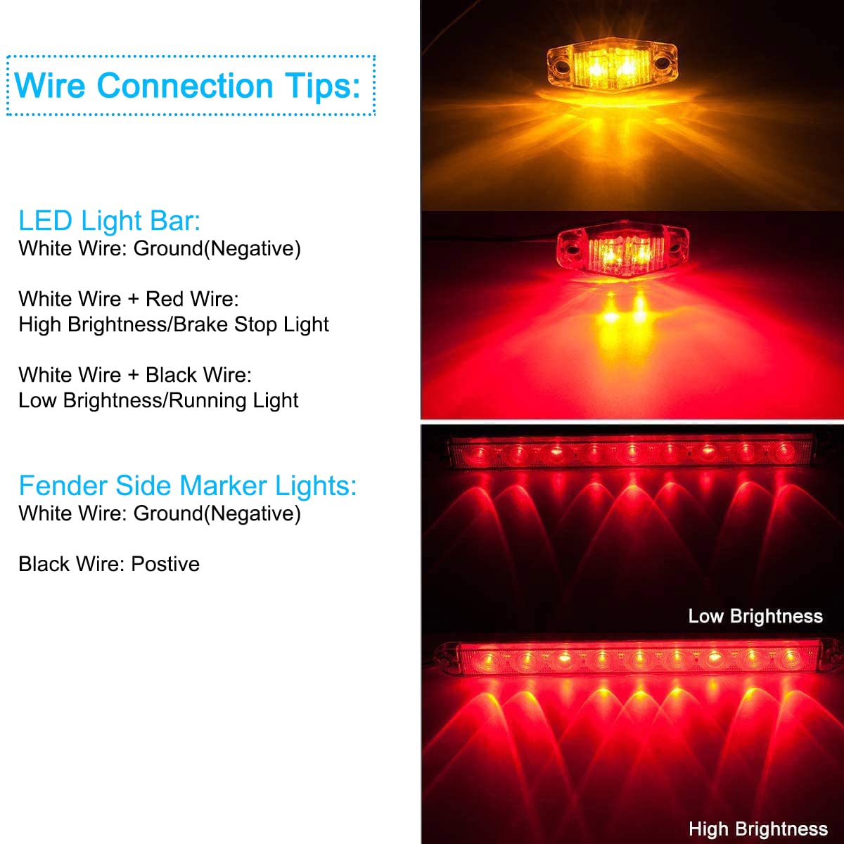 LIMICAR LED Trailer Lights, LED Trailer Light Kit, Boat Trailer Submersible Lights, Red/Amber Trailer Marker Lights, 3rd Brake ID Light Bar, LED Trailer Lights Kit for Utility Trailer