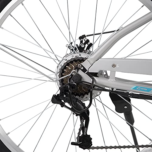 Huffy E4870 Everett + Women’s 27.5” Pedal-Assist Electric Comfort Bike – 36V, 350W, Silver