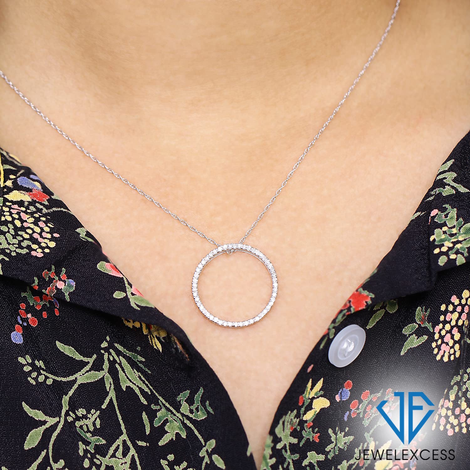 JEWELEXCESS Silver Chain Necklace for Women โ .925 Sterling Silver Circle Necklace with Sparkling Genuine 0.25 CTW White Diamonds โ Chic, Stunning Silver Statement Necklace Gifts