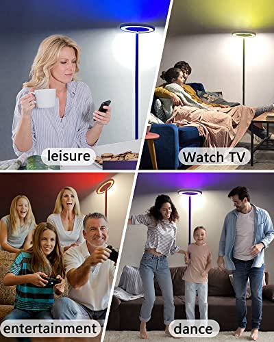 Hyskostar 2 Side Lighting Led Floor Lamp with Remote & Touch Control 24 W 1000LM, Dimmable 3 Color Temperatures,Tall Standing RGB Floor Lamps for Living Room,Bedroom