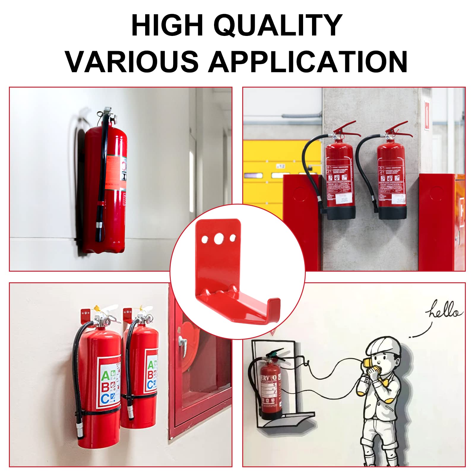 Huazu Fire Extinguisher Mount - 4 Pack Wall Hooks for 5 to 40 Lb Extinguishers, Universal Bracket with Expansion Screws