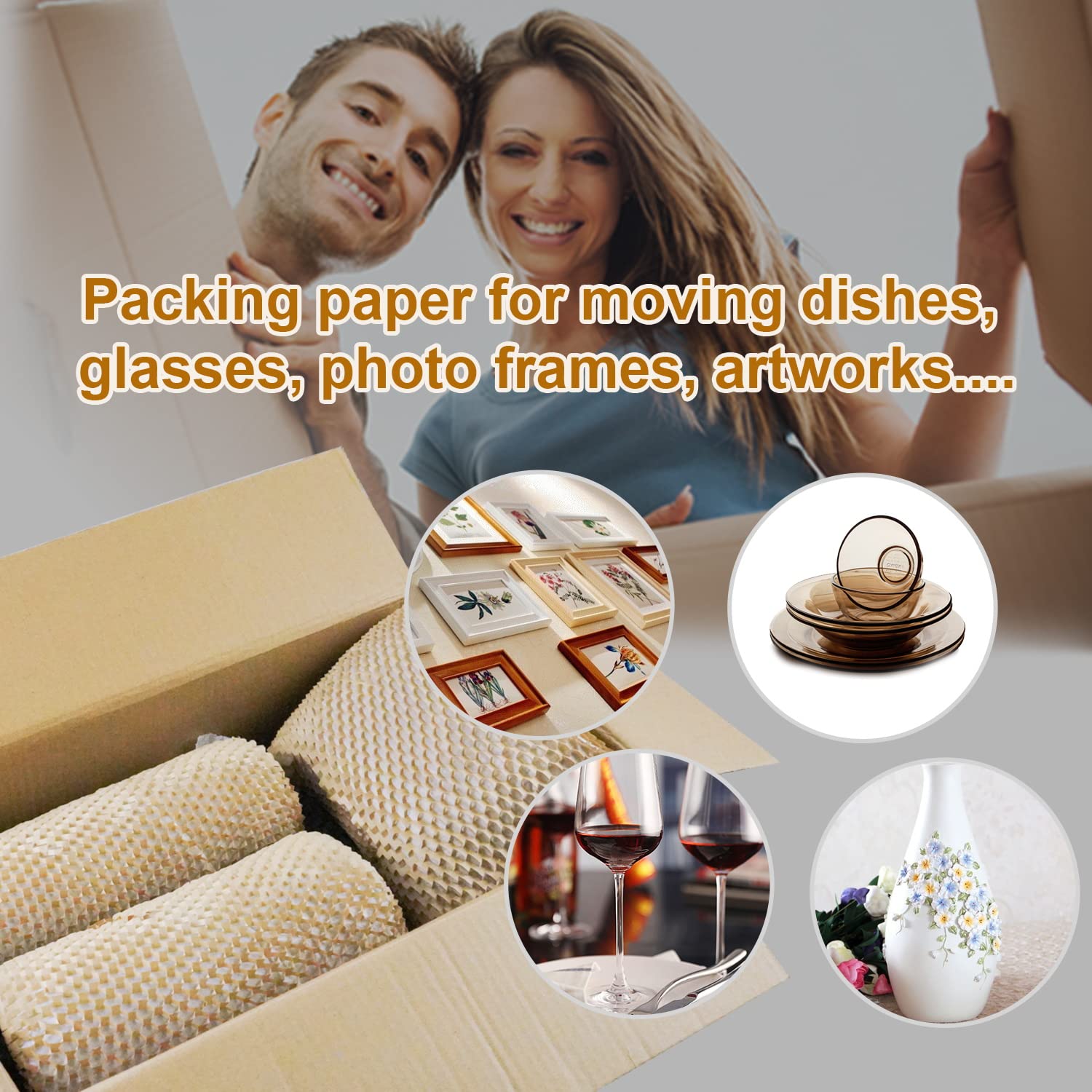 Honeycomb Packing Paper for Moving Dishes and Glassware 15"x98' Eco Friendly Packaging Bubble Cushion Wrap Roll Bulk Shipping Supplies for Packages Box Void Filler