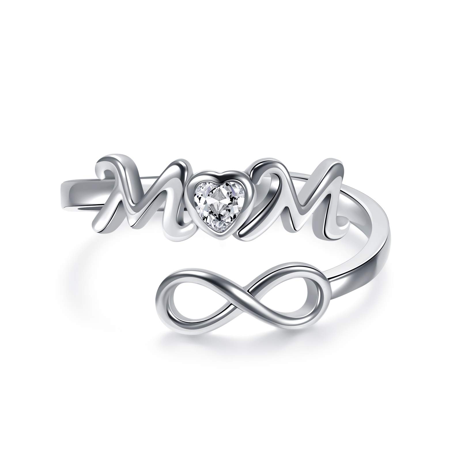 Infinity MOM Ring Sterling Silver for Women Daughter Wife Mother Day S925 Adjustable Ring Mother Birthday Gift