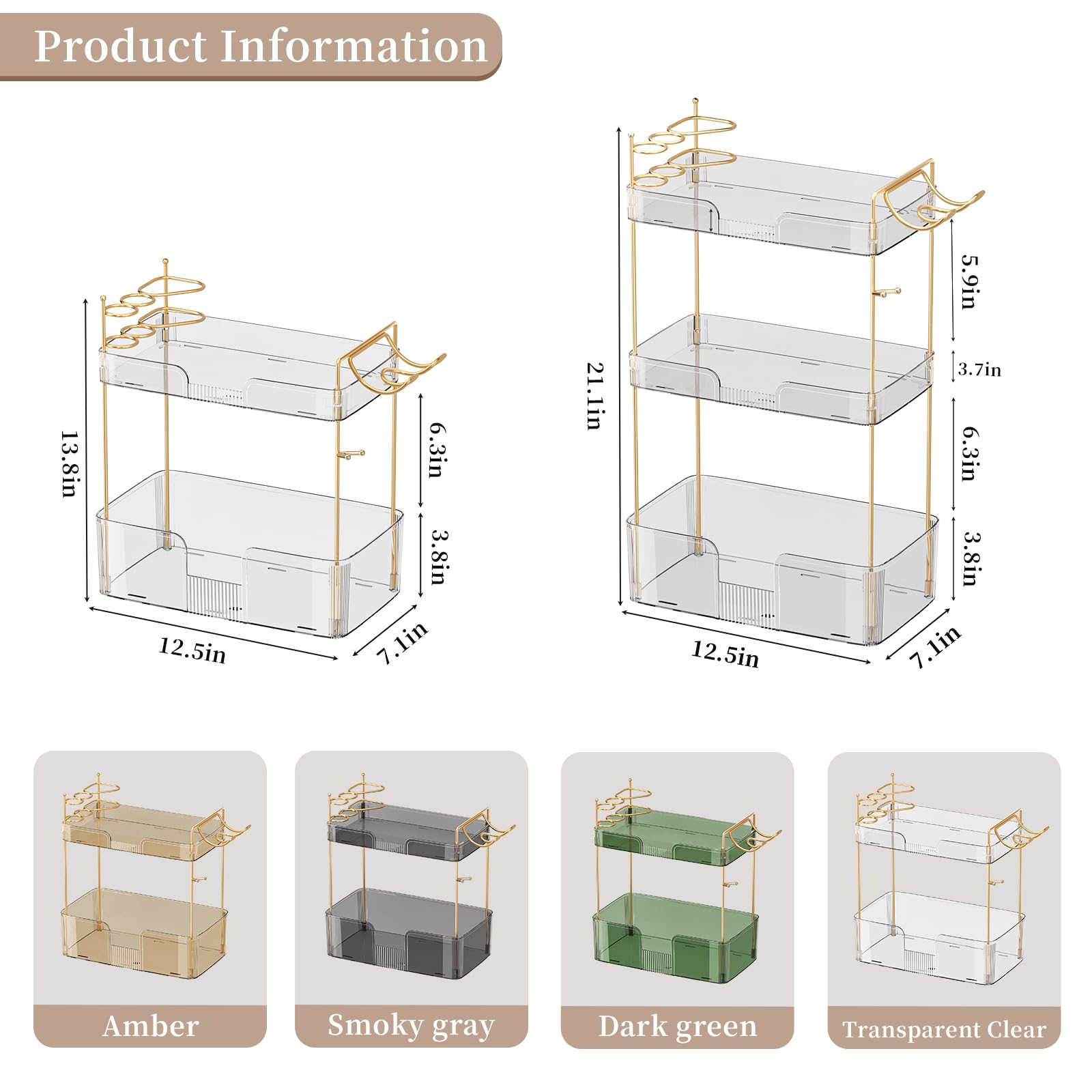 YCIA&DONE Luxury Bathroom Counter Organizer, Large Makeup Organizer Countertop, Shelf Organizer, Vanity Tray, Easily Assemble for Bathroom Organizers and Storage, Undersink, Cabinet, 2 Tiers Clear