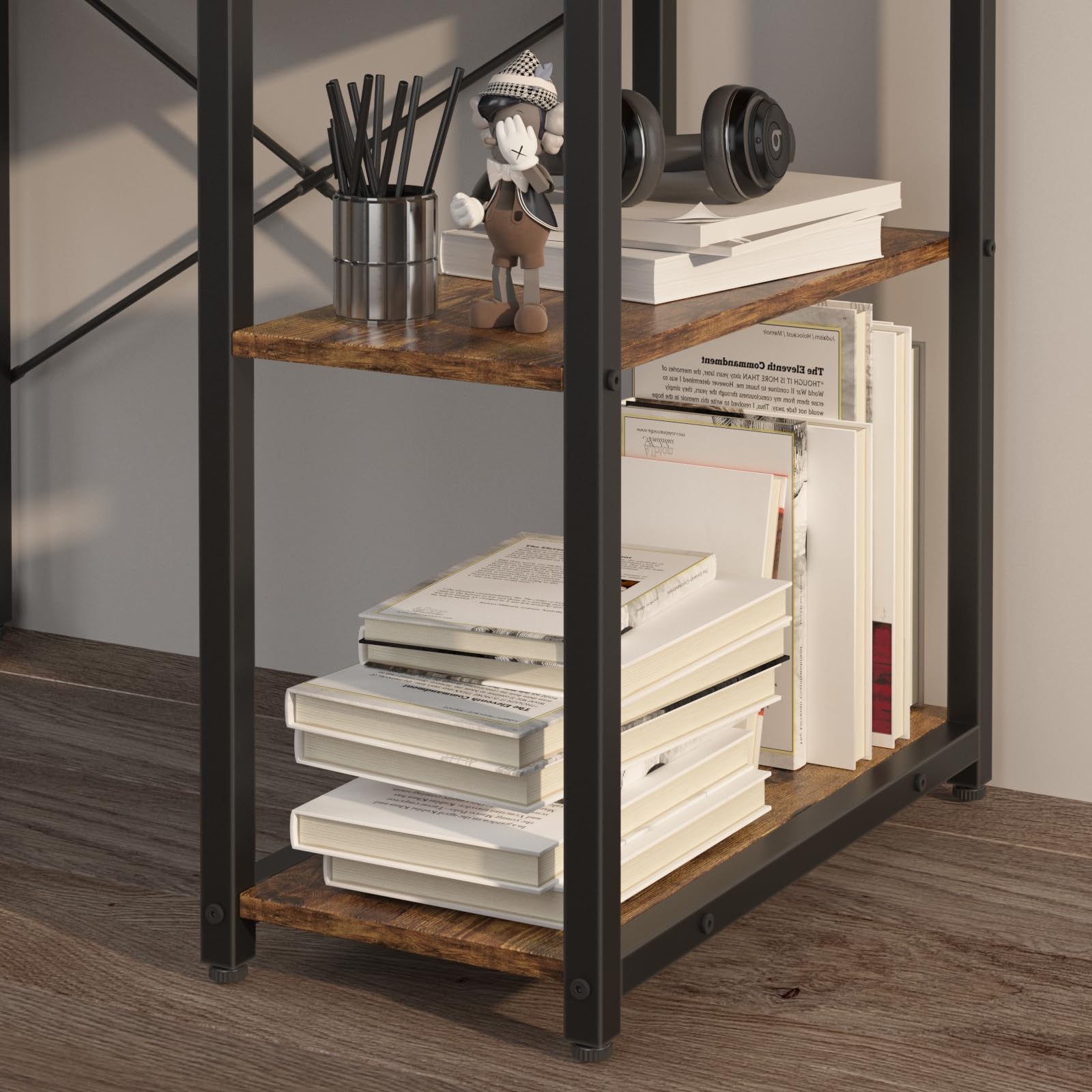 Treesland Computer Desk, 47" Office Desk with Monitor Shelf, Dual Tiers Home Office Gaming Desk with Drawers, Work Desk with Double-Layer Storage Rack, Stable Writing Desk, Rustic Brown