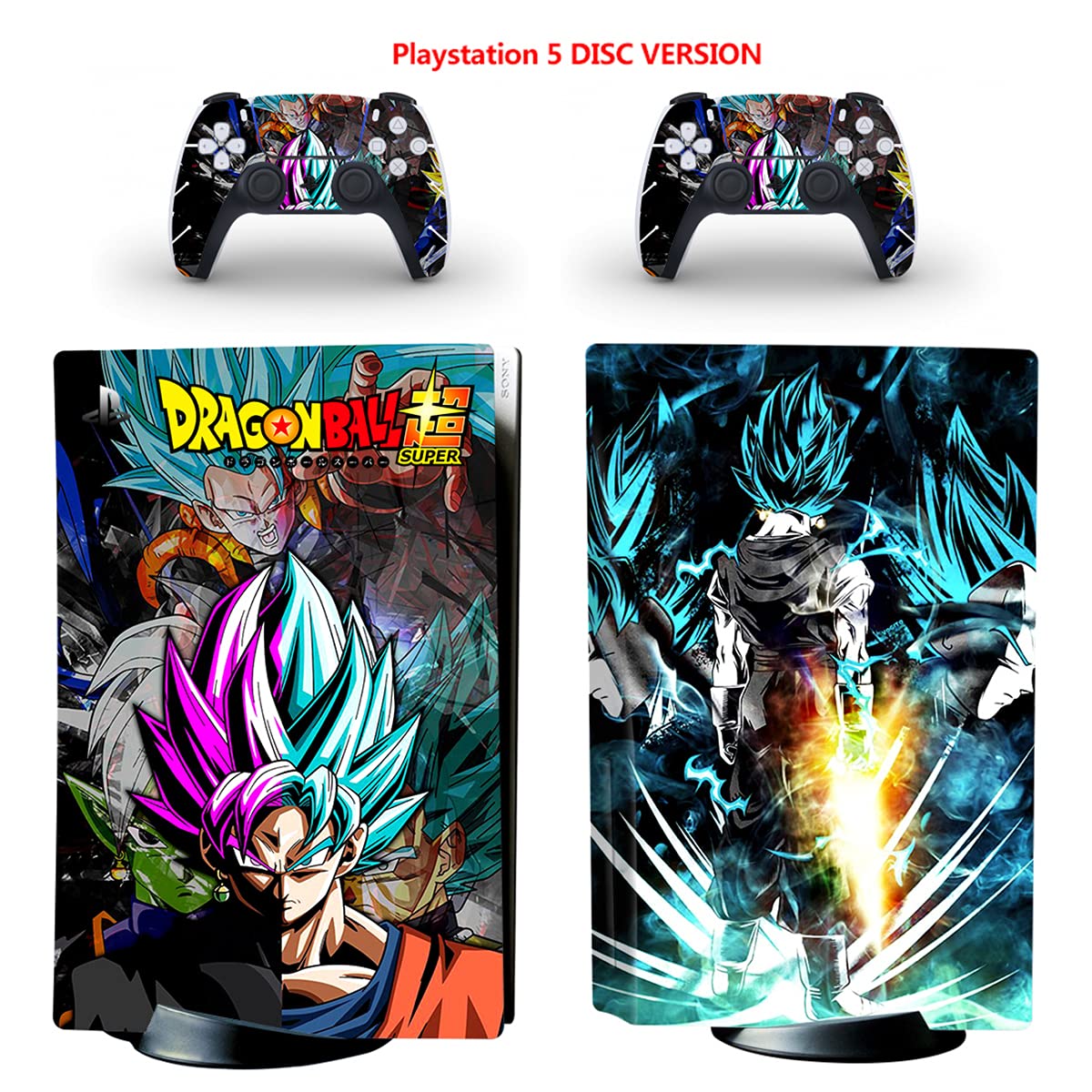 PS5 Skin Sticker for Console and 2 Controllers Full Body Wrap Vinyl Decal Protective Cover Faceplate for Dragon Ball Super Zamasu Black Goku Compatible with PS5 Disk Edition, Green