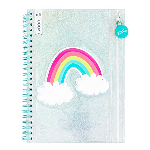 Yoobi College-Ruled Spiral Notebooks with Pencil Zipper Pouches | Fun Green Avacado Print | Cute Rainbow Glitter | 2-Pack | 60 Sheets, Multicolor