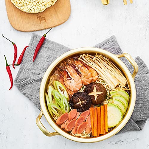 Vctitil Korea Noodle Pot Aluminum Noodle Pot,Nonstick Double Handle Korean Yellow Aluminum Noodles Pot,Cookware for Kitchen,Great for Soup,Pasta(16CM)