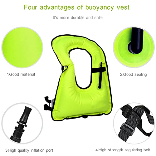 Inflatable Snorkel Vest for Adults, Adjustable Light Snorkeling Jackets Safety Vests for Diving, Snorkeling, Swimming, Surfing (Up to 200 lbs Loading)
