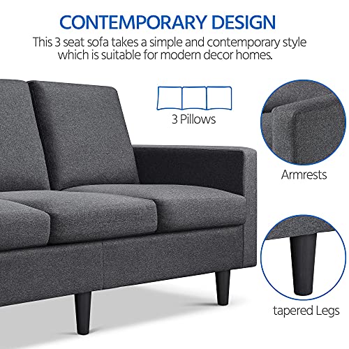 Yaheetech Contemporary Sofa 78.5ββ W 3-Seater Sofa Couch with Tufted Back Cushion Linen Fabric Upholstered Loveseat for Living Room Bedroom Gray