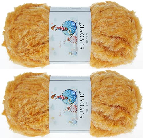 YUYOYE Super Soft Fluffy Fur Yarn for Crochet and Knitting, Faux Fur Thick & Quick Bulky Yarn (700-Ginger)