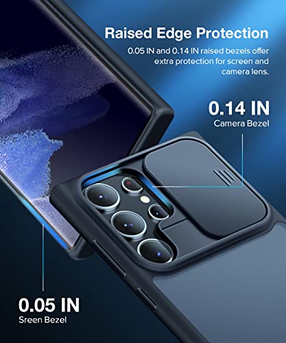 Tongate Compatible with Samsung Galaxy S23 Ultra Case with Slide Camera Cover, [Military Grade Drop Protection] Slim Translucent Matte Back Phone Case for Galaxy S23 Ultra Case 6.8 Inch, Black