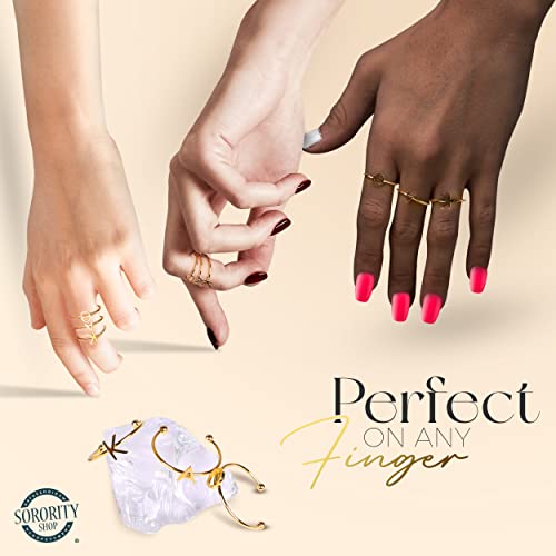 Sorority Shop Sigma Gamma Rho Stacking Ring Set - Adjustable Rings with 18k Gold Plating