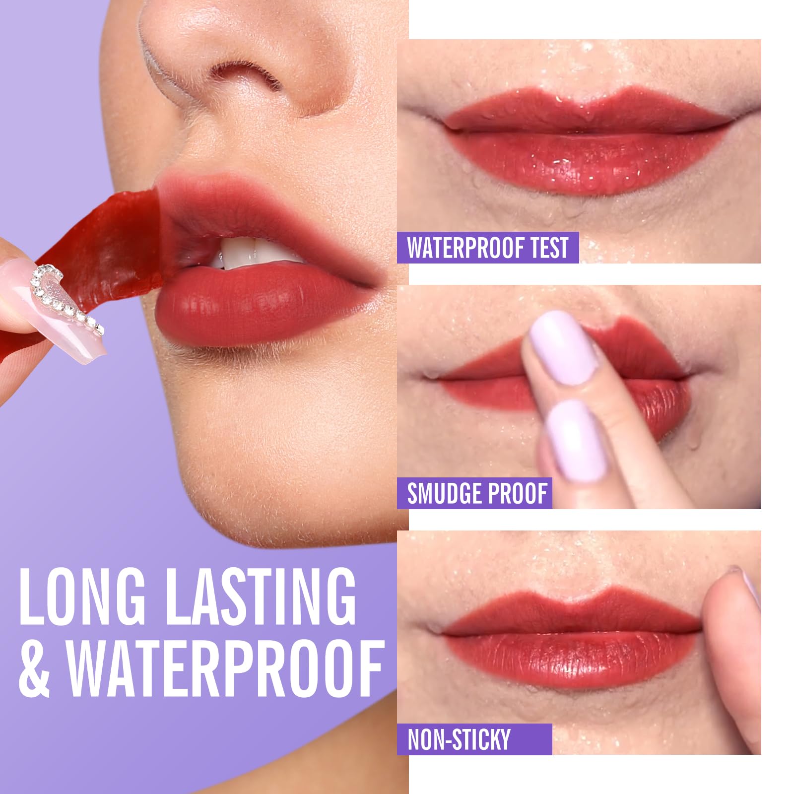 KIMUSE Tattoo Peel & Reveal Lip Stain, Waterproof Long Lasting Peel Off Lip Liner Tattoo, Non Stick Color Peel Off Mask Lip Gloss Makeup