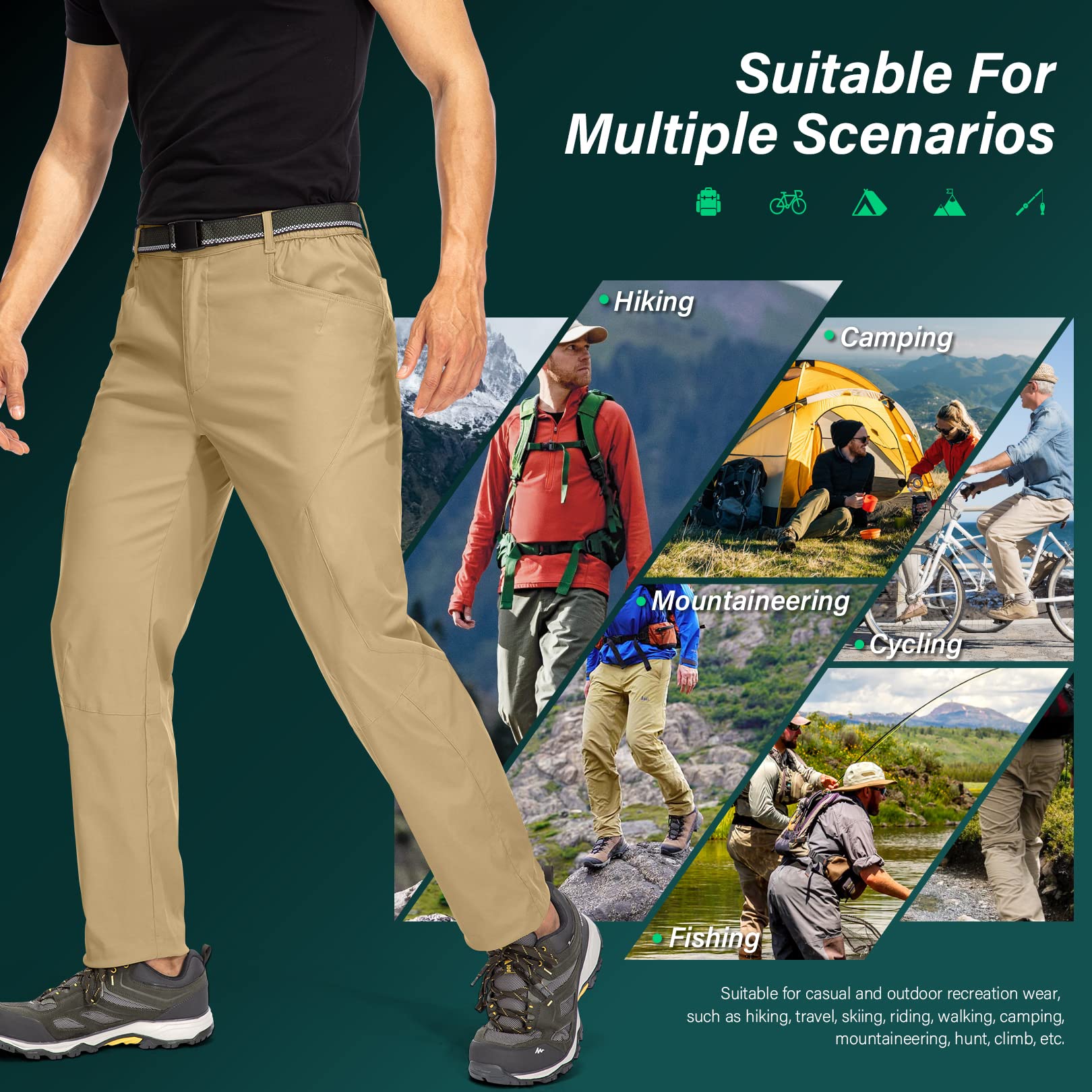 Hubunucc Men's Hiking Pants Waterproof Quick Dry Lightweight Stretch Camping Outdoor Cargo Pants for Men Zipper Pockets #6091 Khaki 32