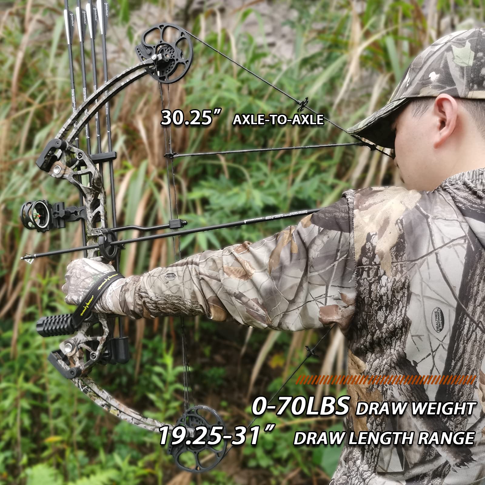Lanneret Compound Bow and Archery Sets - Right Hand Archery Compound Bows 0 - 70 lbs Draw Weight Adjustable for Adults and Beginners,Hunting Bow Kit for Beginner Black
