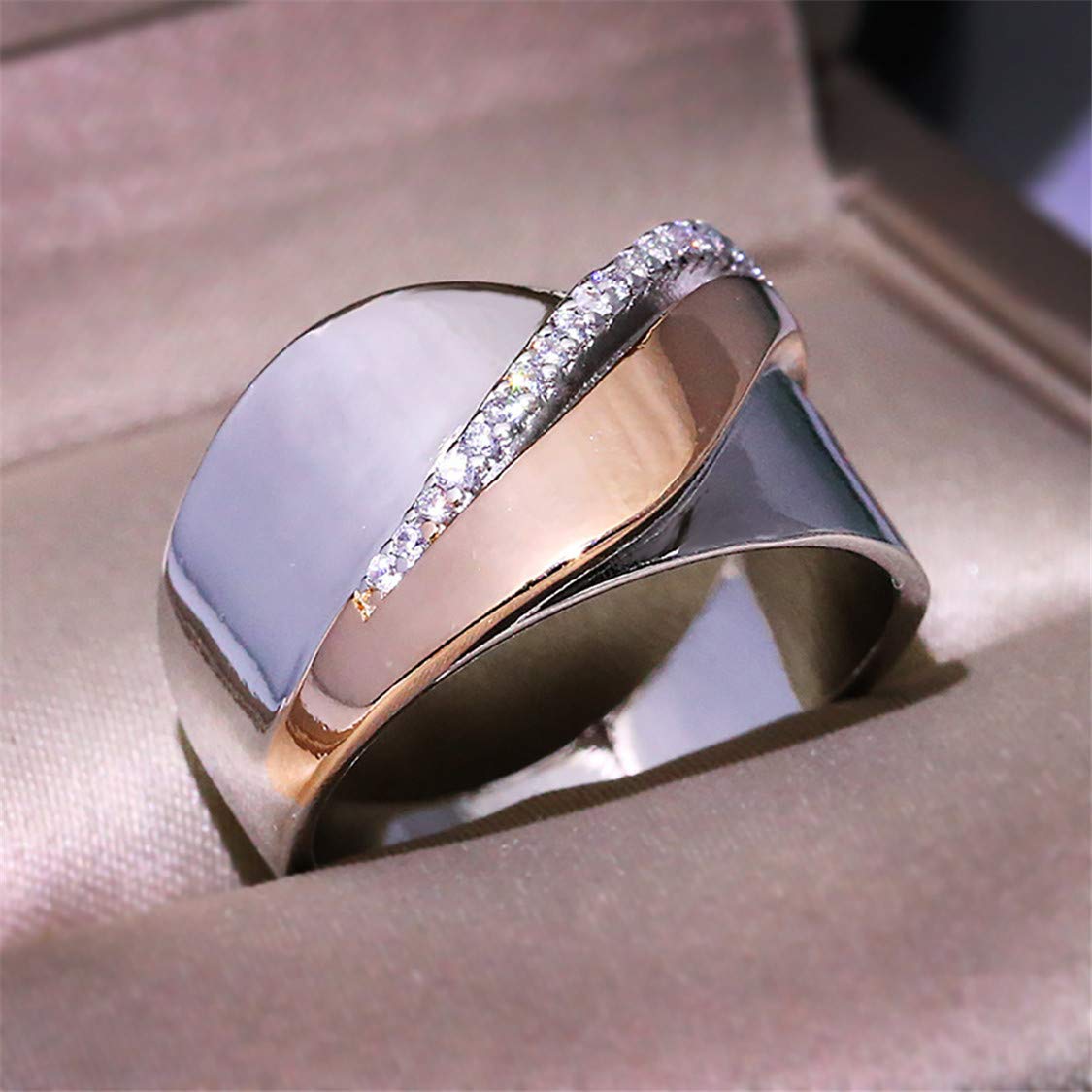 Idiytip Fashion Women's Charm Rings Two-Tone Bow Cross Ring for Birthday Valentine's Day(Size 7)
