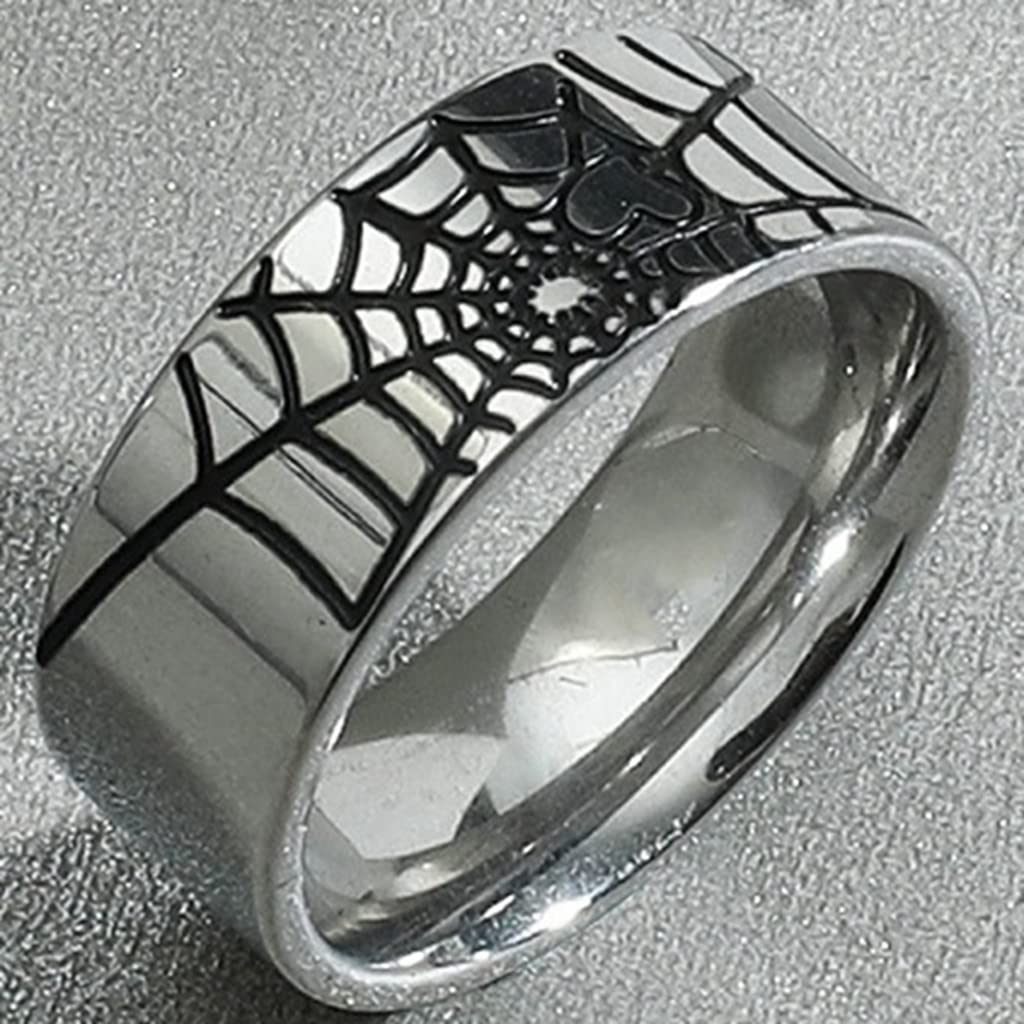 Jude Jewelers 8mm Stainless Steel Spider Web Patter Wedding Band Cocktail Party Halloween Holiday Ring (Silver, 6)