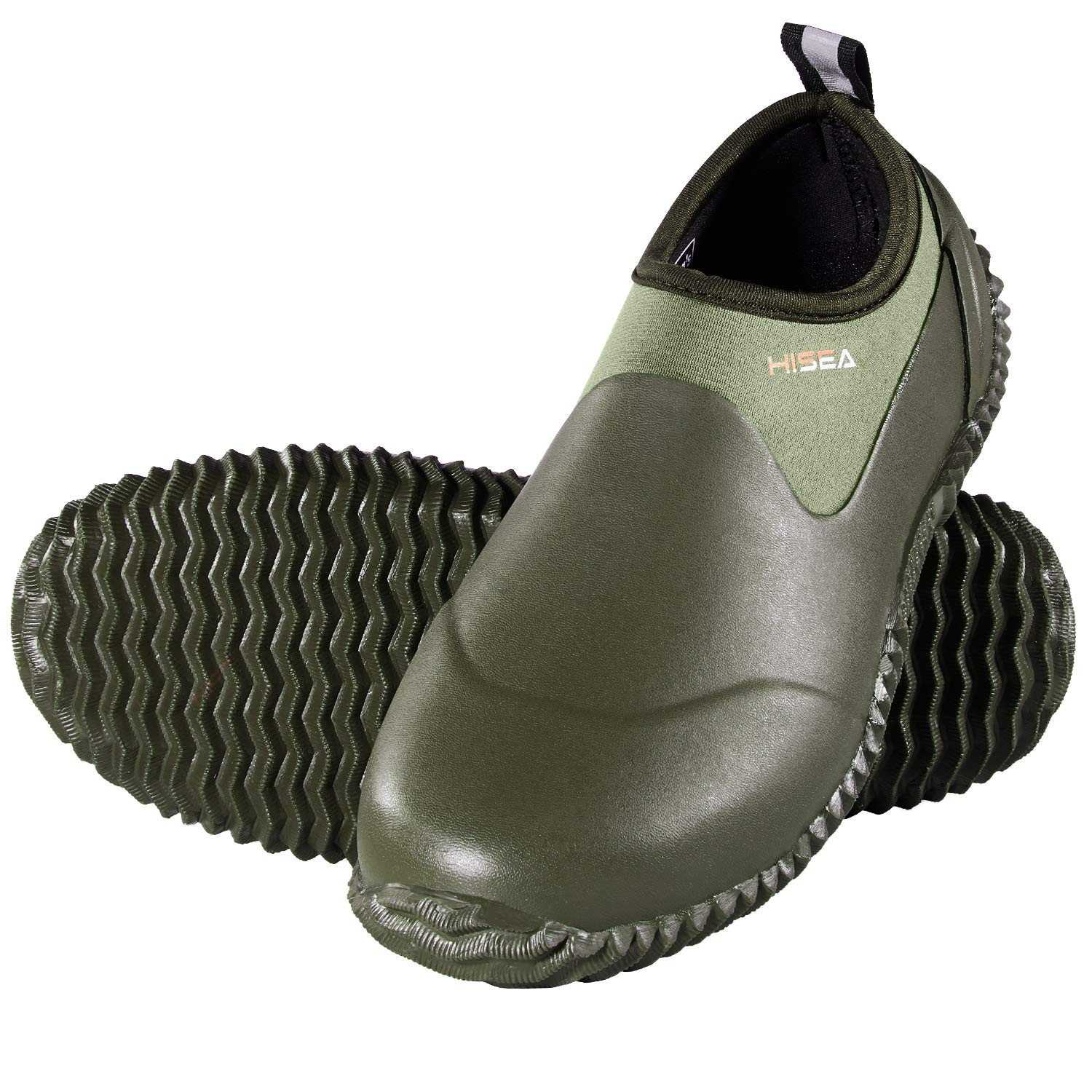 Hisea Unisex Waterproof Garden Shoes Ankle Rain Boots Mud Muck Rubber Slip-On Shoes for Women Men Outdoor Green Size: 11.5 Women/9 Men