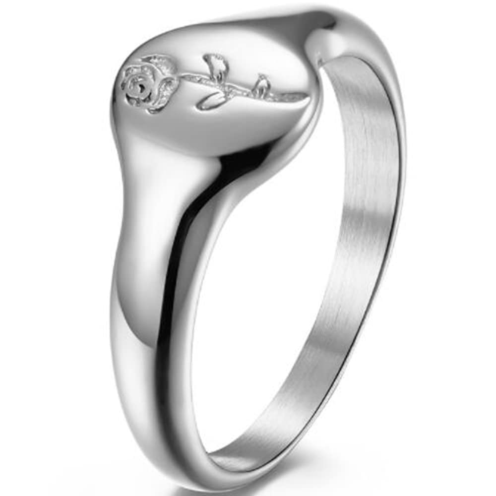 Jude Jewelers Stainless Steel Cute Dainty Rose Flower Charm Wedding Engagement Statement Promise Anniversary Pinky Ring (Silver, 4)