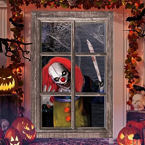 Waenerec Halloween Window Decorations Scary Spooky Clown Window Backdrop Poster for Window Door Wall Coverings Halloween Decor Supplies