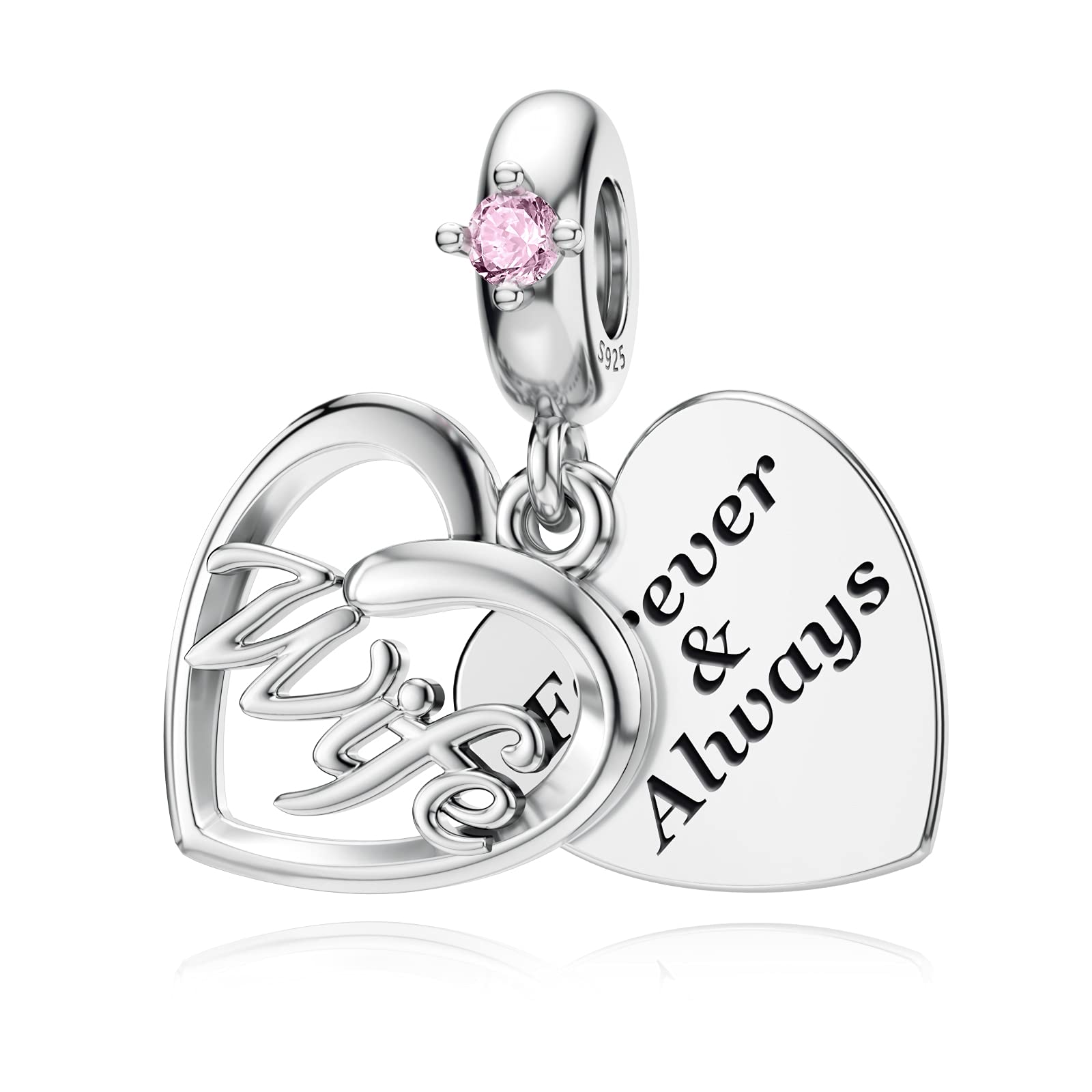 JIAYIQI Present for Wife, Wife Charm for Pandora Charms Bracelet 925 Sterling Silver Forever Always Love Charms with Cubic Zircon for Women Birthday Christmas Valentine's Day Present