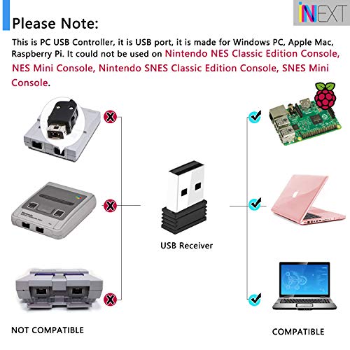 iNNEXT (2 Pack) 2.4GHz Wireless USB SNES Style Controller Compatible with Super Retro Games, Game pad for Windows PC MAC Linux Raspberry Pi Emulator [Rechargeable] [Plug & Play]