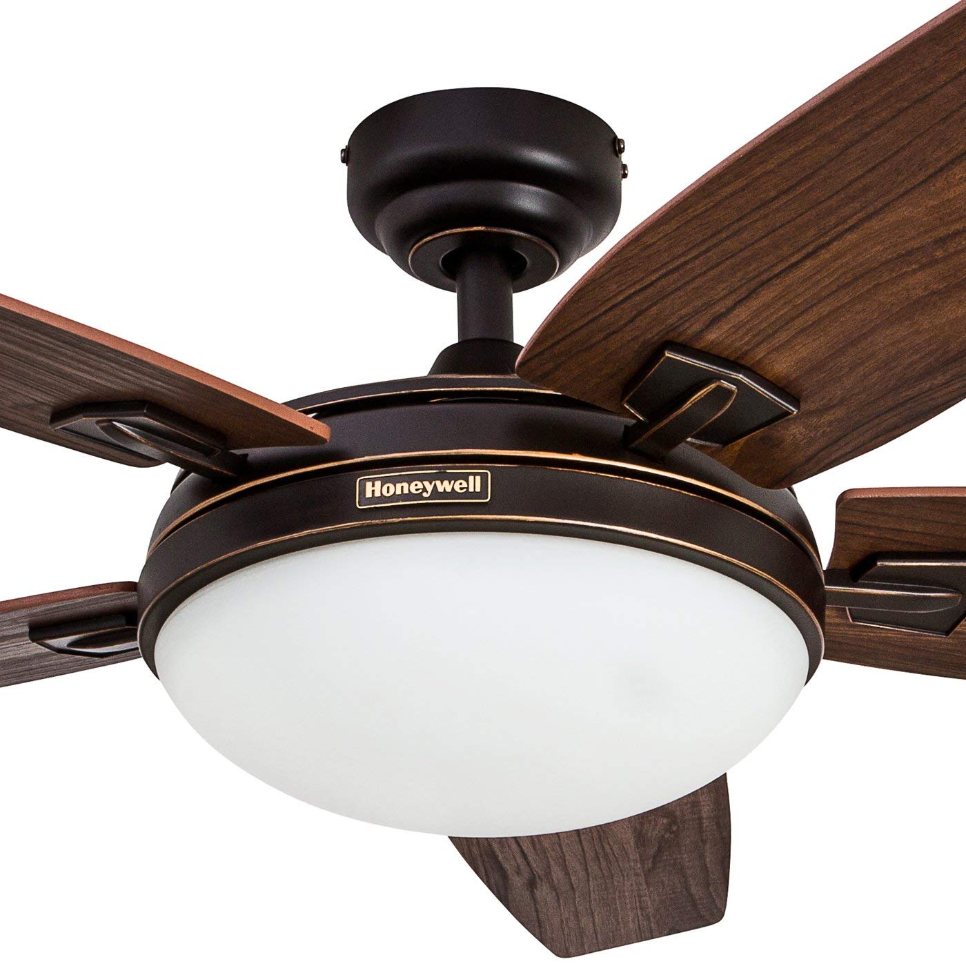 Honeywell Carmel 48-Inch Ceiling Fan with Integrated Light Kit and Remote Control, Five Reversible Cimarron/Ironwood Blades, Oil-Rubbed Bronze (Renewed)