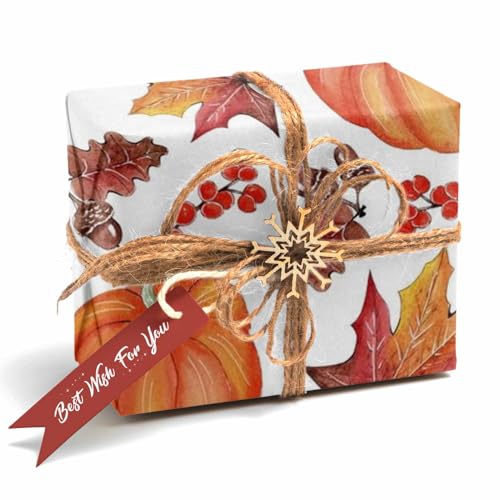 InterestPrint Thanksgiving Orange Pumpkins Gift Wrapping Paper Roll for Christmas Decorations Them Party Decor, DIY 1 Piece