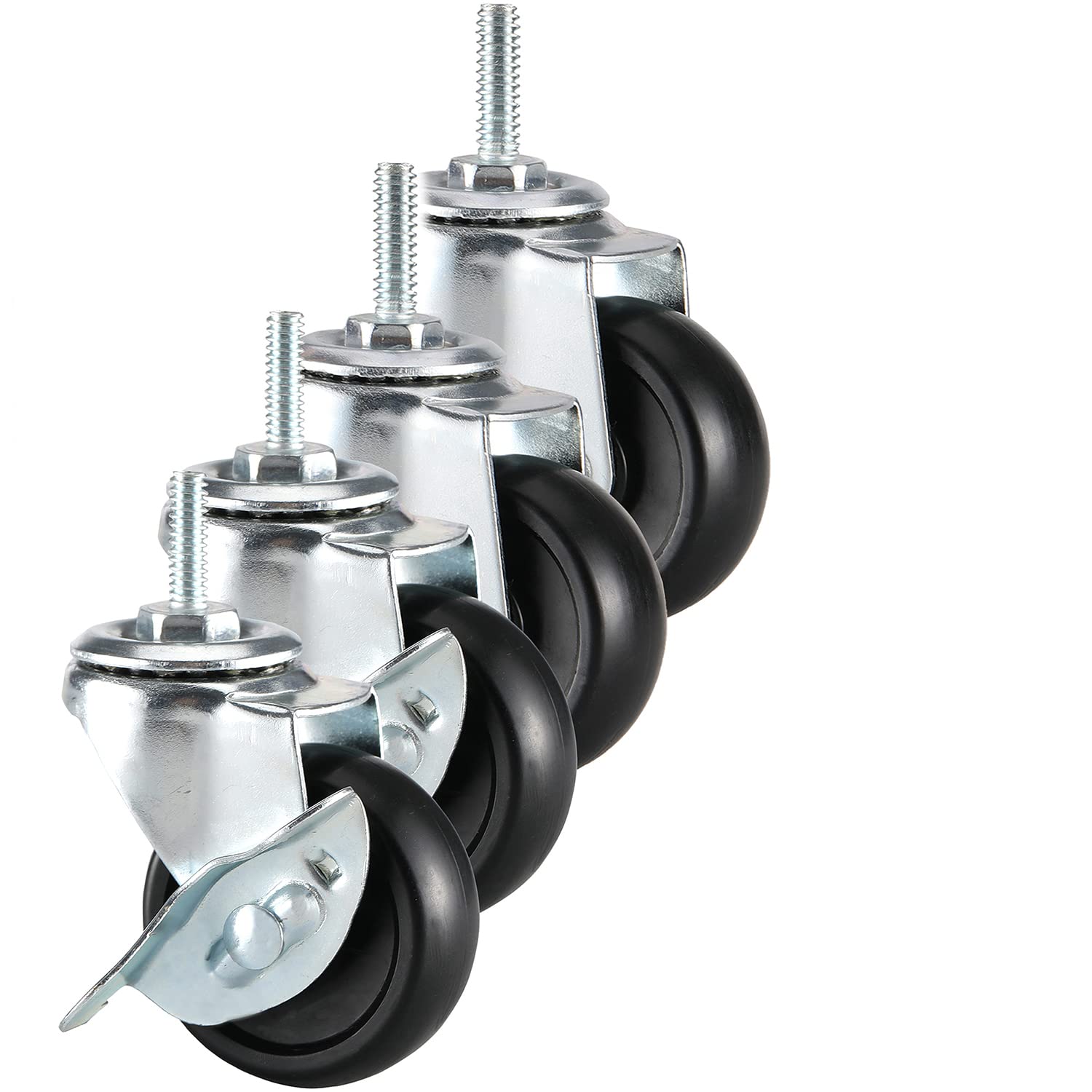 Hlyluoyi Casters for Wire Shelving, Stem Casters Set of 4, Caster Wheels 1/4 inch Threaded Stem, Replacement Wheels for Rolling Cart, Shelving Parts Rubber Caster Wheels 2 inch