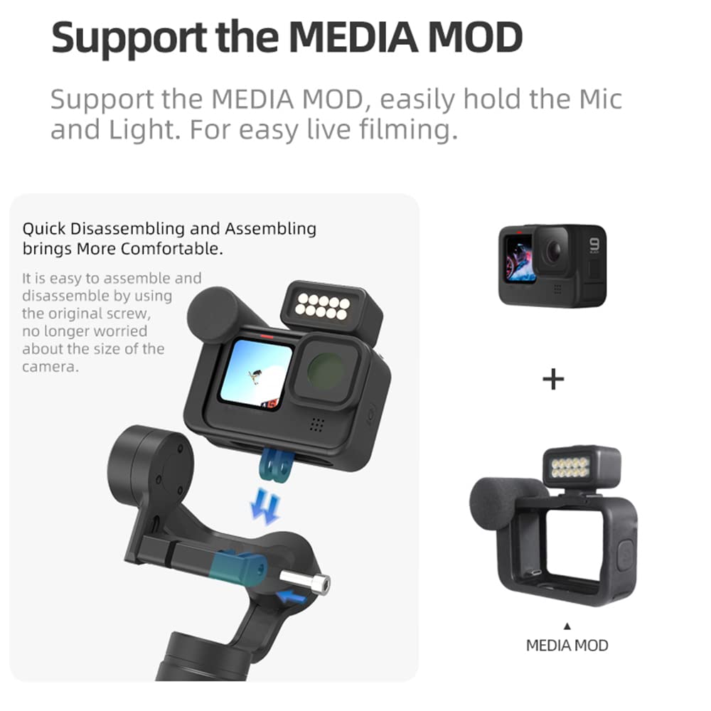 INKEE Falcon Plus Handheld Action Camera Gimbal Stabilizer 3-Axis Anti-Shake Wireless Control Vertical Horizontal Time-Lapse with Mini Tripod Replacement for GoPro Hero 11/10/9/8 OSMO Action Insta360