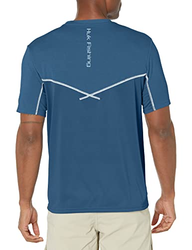 HUK mens Icon X Short Sleeve Shirt|fishing With Sun Protection Shirt, Titanium Blue, Medium US