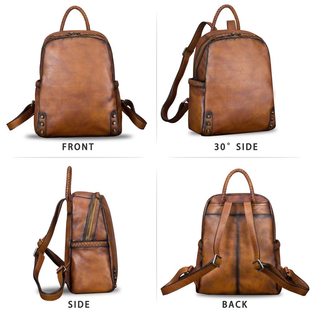 IVTG Genuine Leather Backpack for Women Vintage Real Leather Knapsack Purse Rucksack Fashion Daypack Bag High Capacity (Brown)