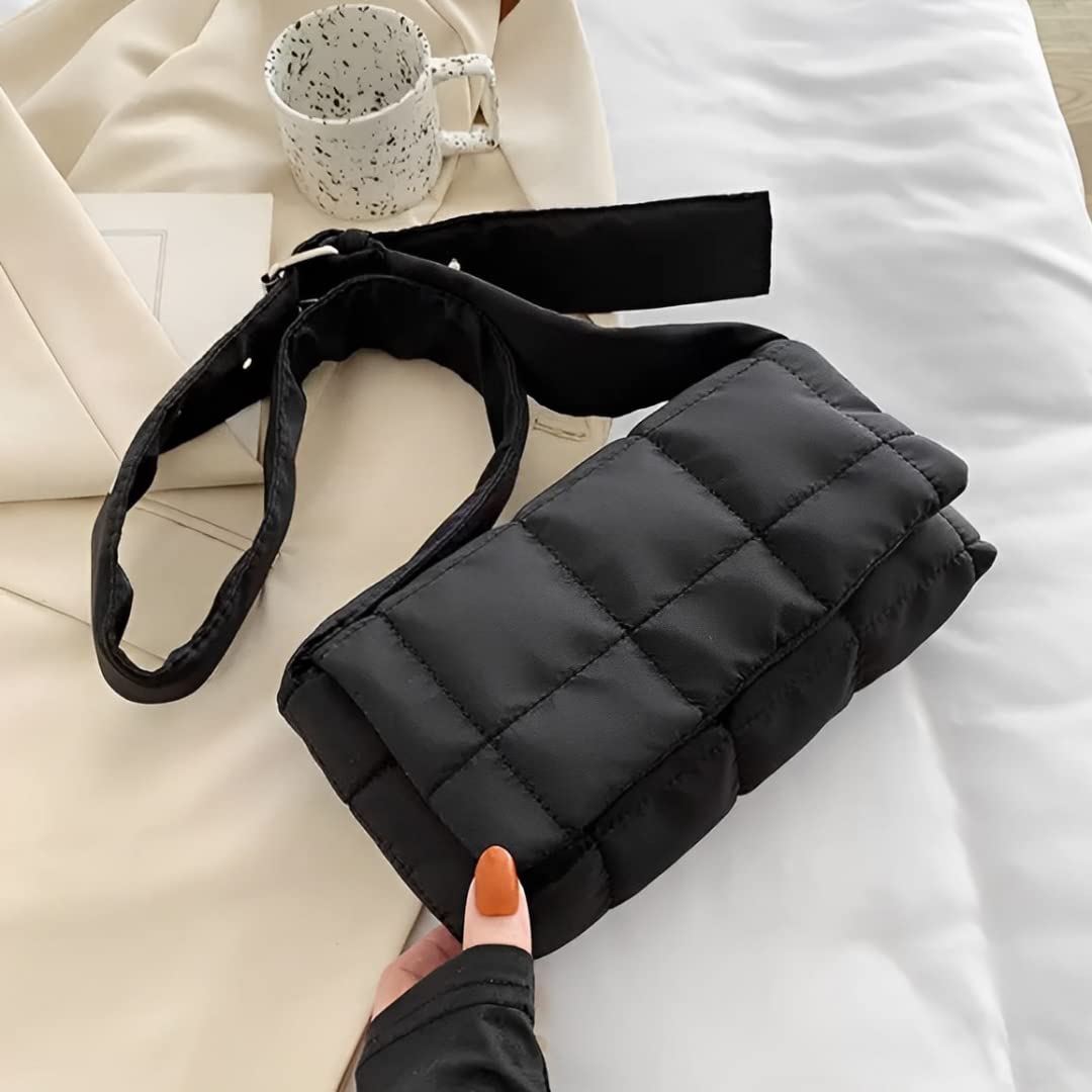 Puffer Crossbody HandBag, Embroidered Crossbody Bag For Women, Padded Designer Shoulder Bag, Completely Enclosed So Even Small Items Are Kept Secure