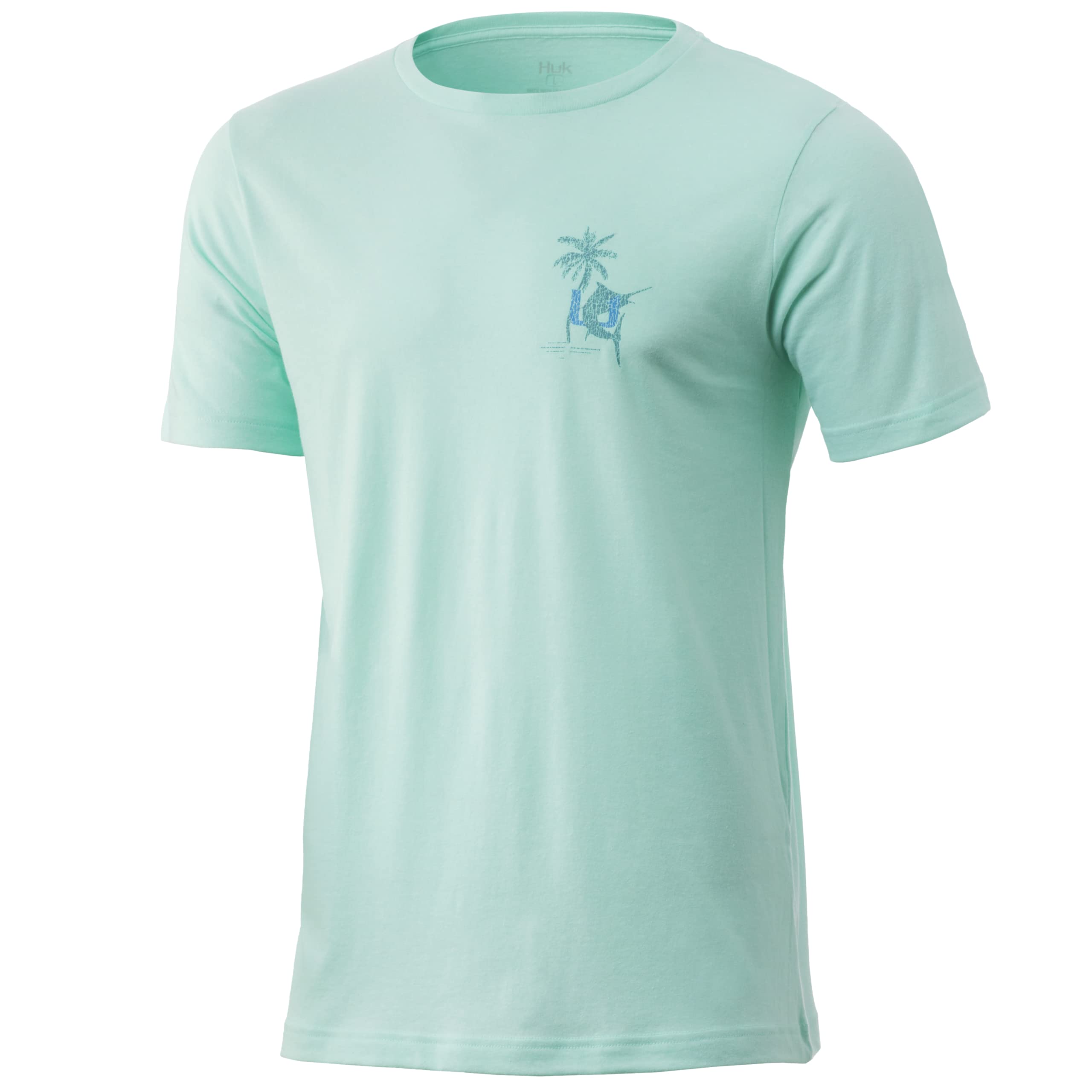 HUK mens Short Sleeve Performance Tee | Performance Fishing T-Shirt, Sunset Marlin - Coastal Sky Heather, Large