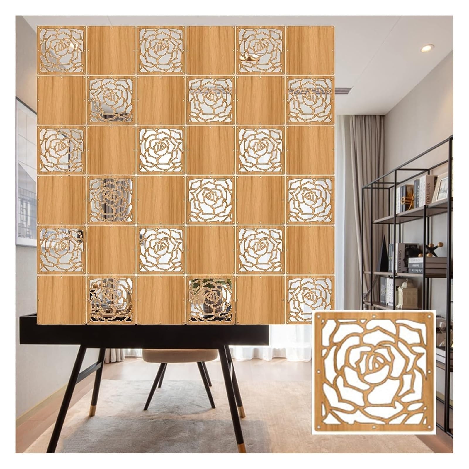 Hanging Room Divider Panels, Waterproof Wood Plastic Partitions Panel, DIY Home Bedroom Hotel Office Decor Screen with All Accessories, 5mm Thick (Color : Natural b, Size : 18Pcs)