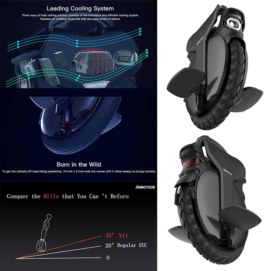 InMotion V11 Electric Unicycle 31 mph 75 Miles Mileage with Built-in Adjustable Suspension Safe and Comfortable Cruising EUC (US Plug), black, 21.18*18.1*5.82 inch