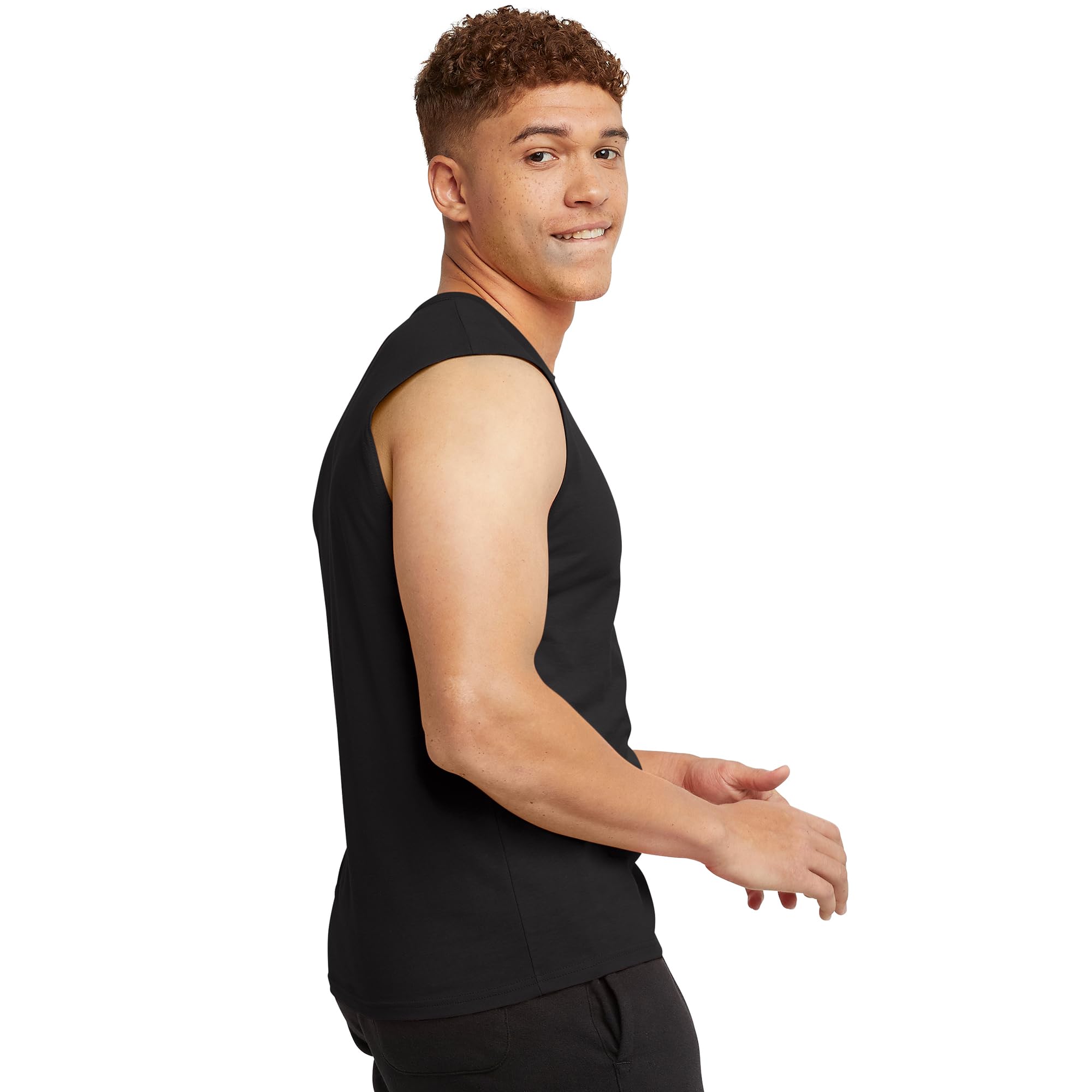 Hanes Originals Cotton T-Shirt, Muscle Tank for Men, Lightweight Sleeveless Tee, Black